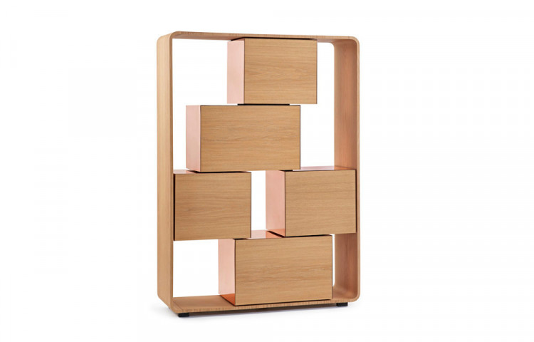 Wall Unit Qube in oak and copper - design by Ronald Knol
